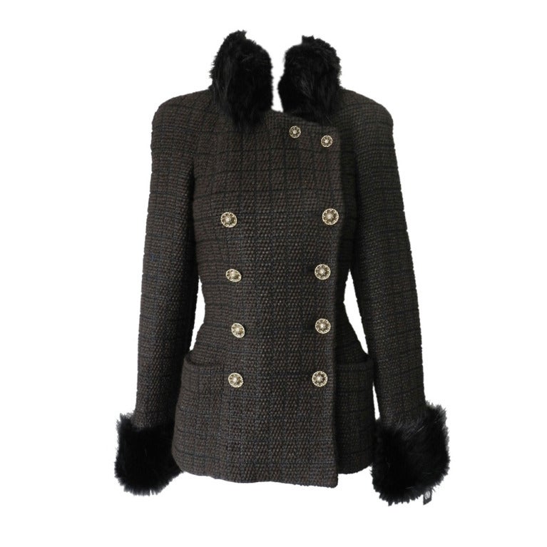 Chanel 10A Shanghai Collection Brown Jacket w Fur at 1stDibs