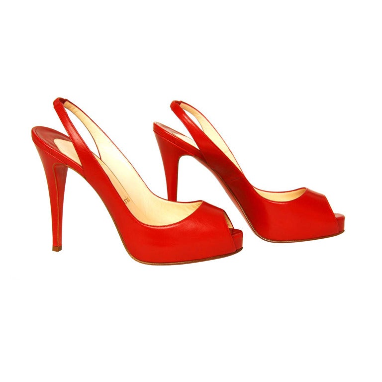 CHRISTIAN LOUBOUTIN Red Leather Peeptoe Platform Slingback Heels RT ...