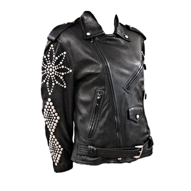 GIANNI VERSACE STUDDED BLACK LEATHER MOTORCYCLE BIKER JACKET at 1stDibs