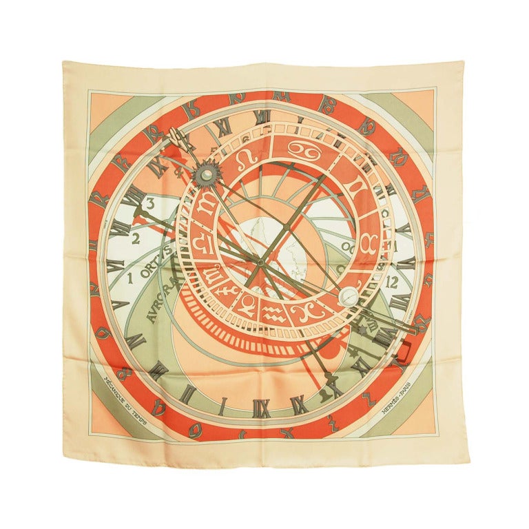 HERMES NIB Pink 'MECANIQUE DU TEMPS' Clock Print Silk Scarf For Sale at ...