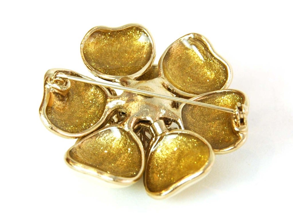 CHANEL Beige Camellia Enamel Flower Brooch Pin with Rhinestones at ...