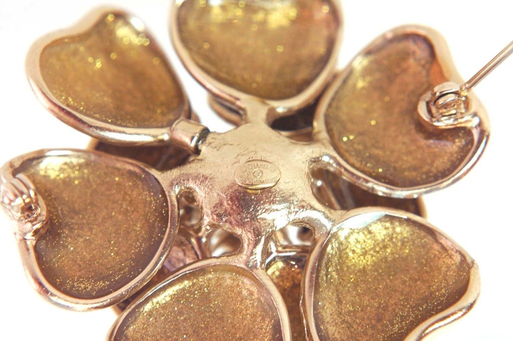 CHANEL Beige Camellia Enamel Flower Brooch Pin with Rhinestones at ...