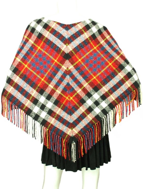 BURBERRY Red/White/Blue Wool Plaid Poncho at 1stDibs