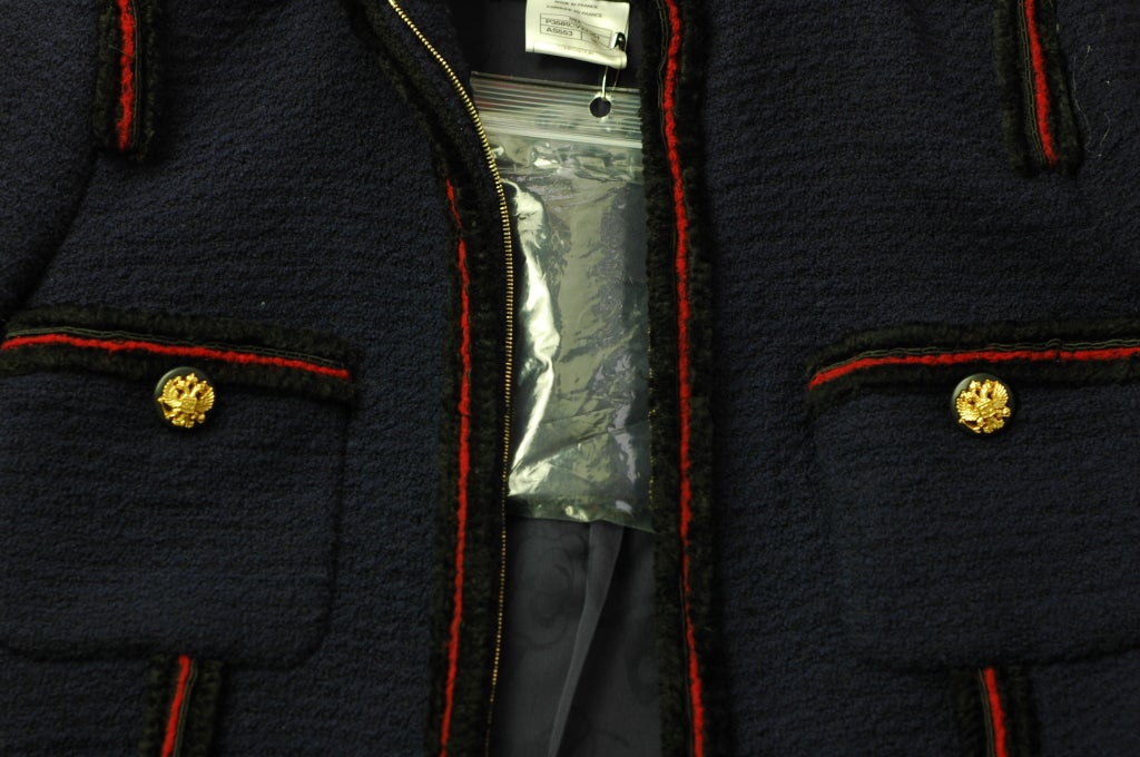 CHANEL Navy Tweed Jacket with Black and Red Trim SZ - 6 at 1stDibs