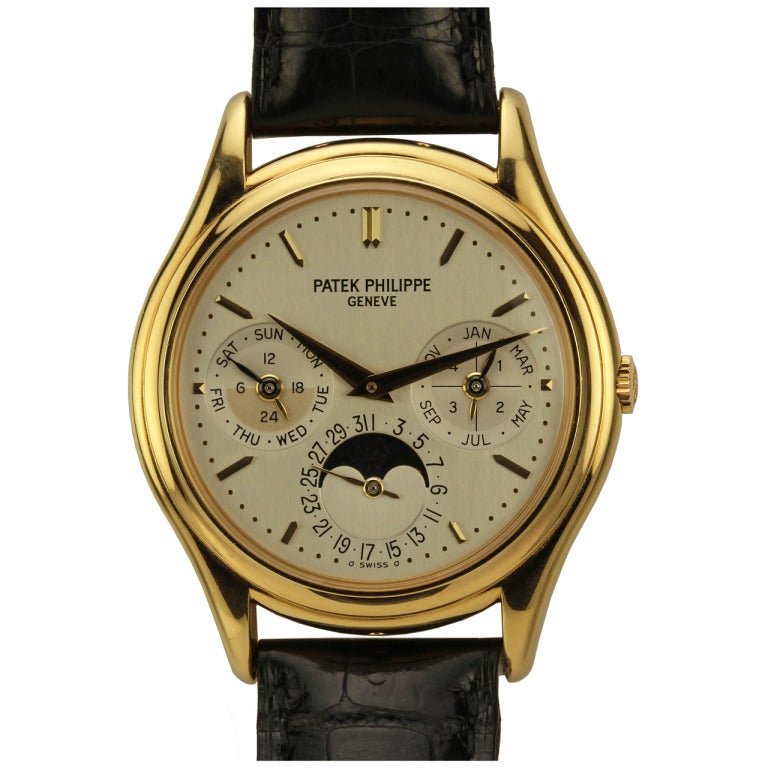 Patek Philippe Yellow Gold Perpetual Calendar Moon Phase Wristwatch Ref ...