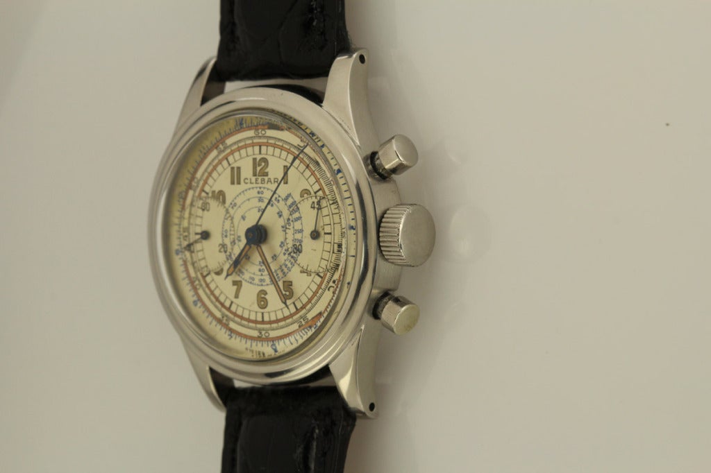 Clebar Stainless Steel Chronograph Wristwatch circa 1950s at 1stDibs