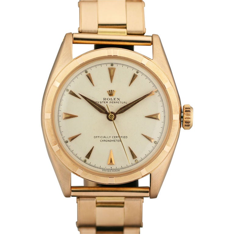Rolex Oyster Perpetual Chronometer 18k Rose Gold Ref 6085 at 1stDibs