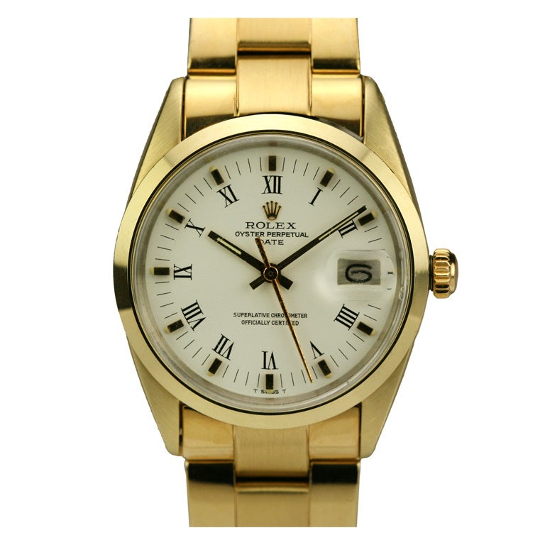 Rolex Yellow Gilt Oyster Perpetual Date Wristwatch Ref 1550 at 1stDibs