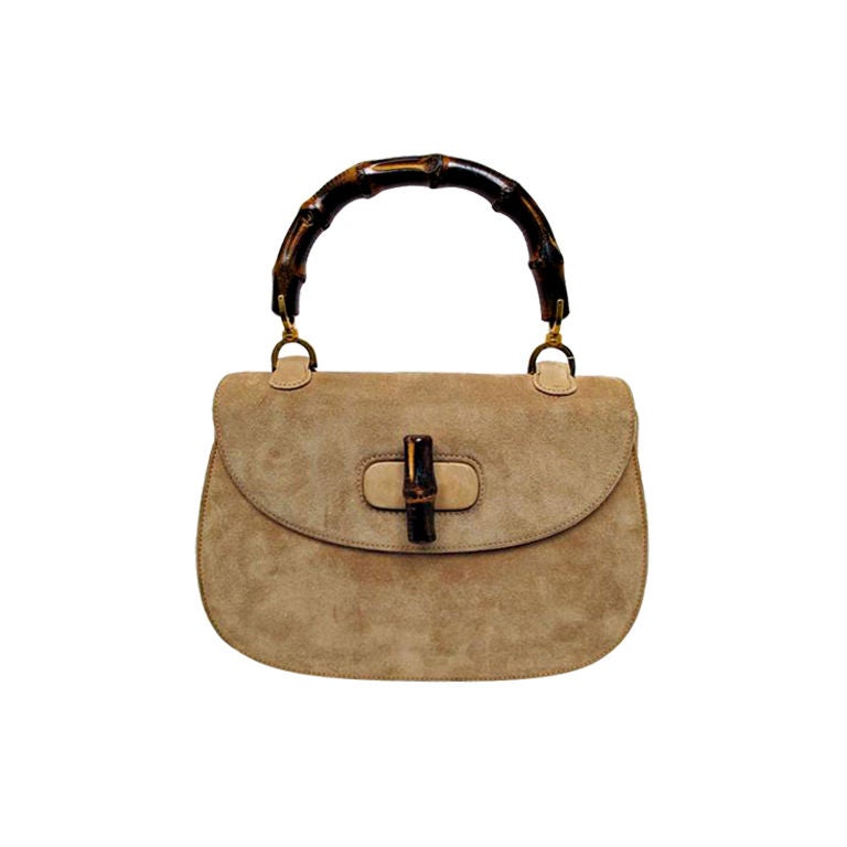 GUCCI Tan Suede Bamboo Handle Bag at 1stDibs | gucci tan bag