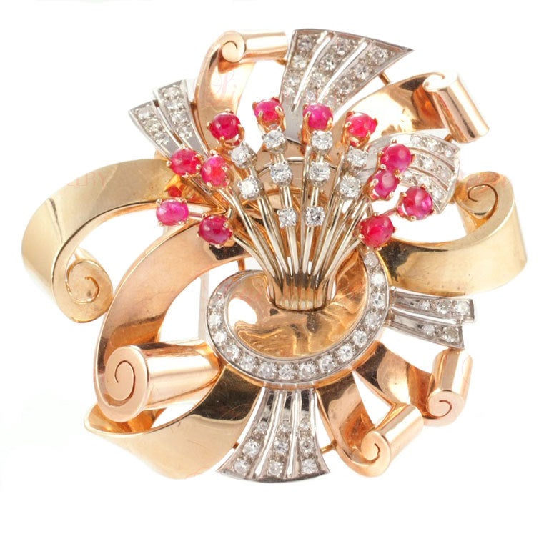 Andrew Grima Rose Quartz and Diamond Brooch at 1stDibs