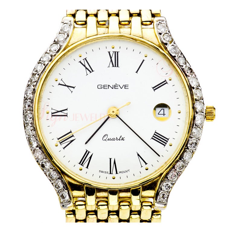 Geneva Yellow Gold Diamond Dress Quartz Wristwatch at 1stDibs | geneva ...