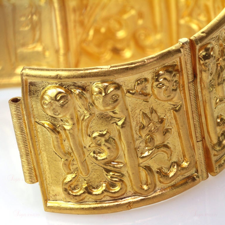 GRESSIDA Pure 24karat Yellow Gold Spring Cuff Bangle Bracelet For Sale ...