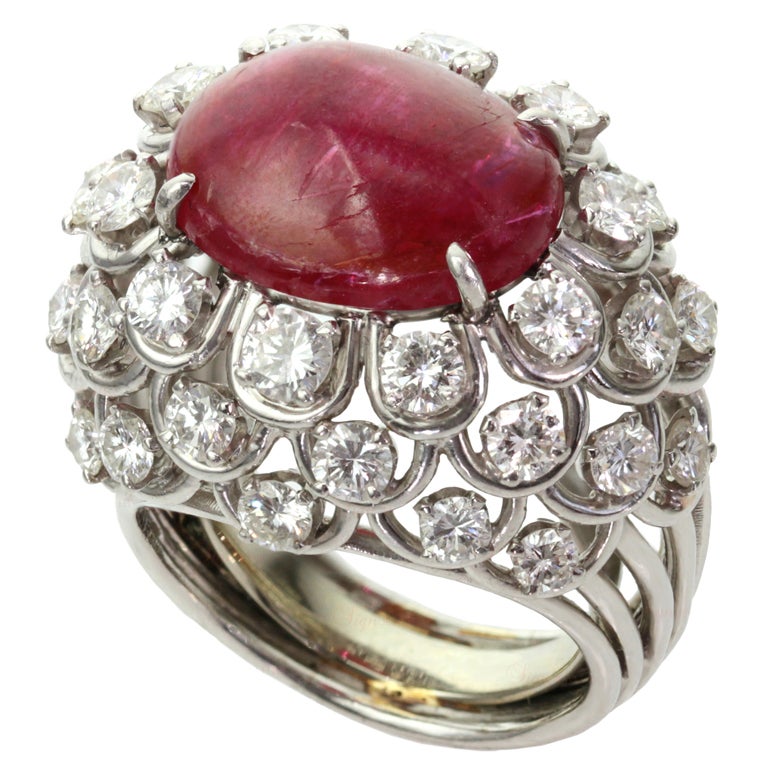 David Webb Ruby Diamond Platinum Dome Ring For Sale at 1stDibs