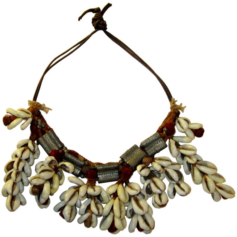 West African Cowrie Shell Necklace on Leather For Sale at 1stDibs