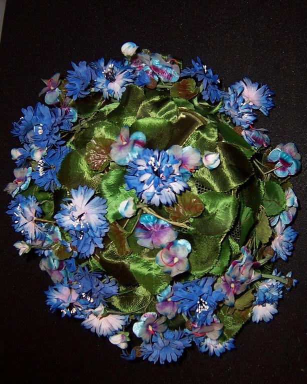 1950's Trebor Original Chapeau Covered with Cornflowers/ Violets at 1stDibs