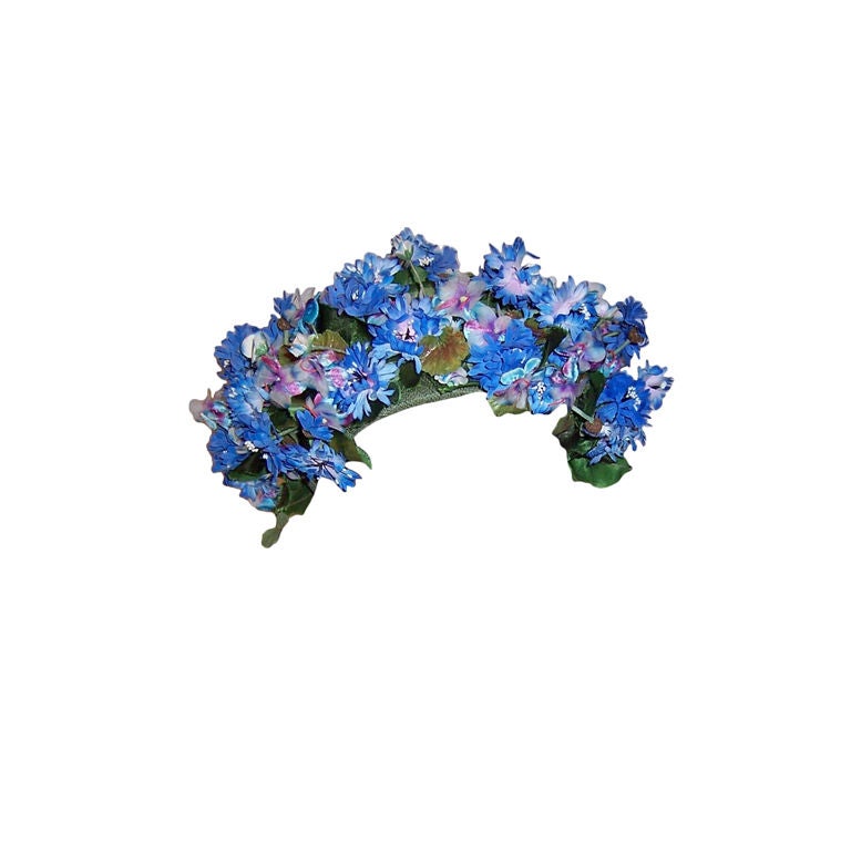 1950's Trebor Original Chapeau Covered with Cornflowers/ Violets at 1stDibs
