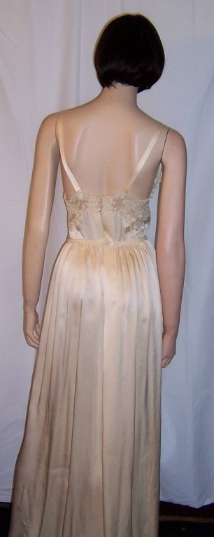 Vintage Champagne Colored, Floor Length Silk Negligee with Lace For ...