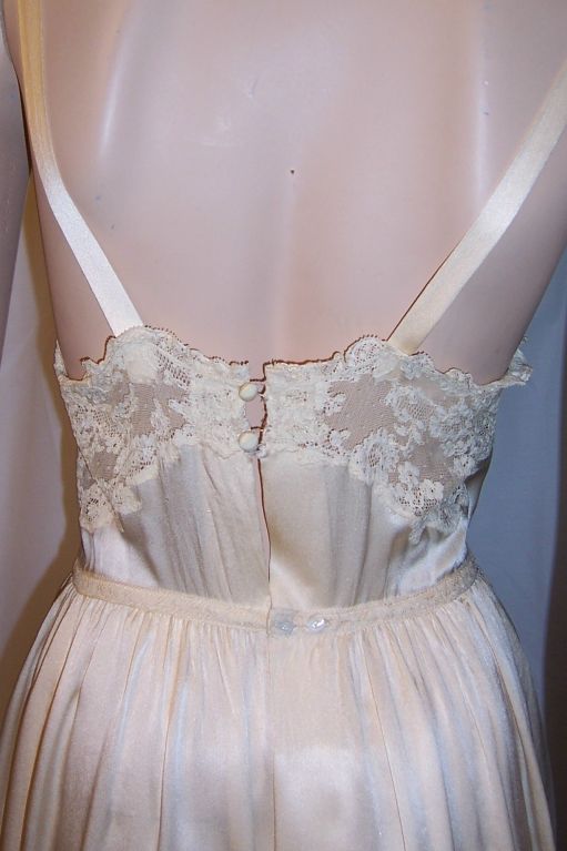 Vintage Champagne Colored, Floor Length Silk Negligee with Lace For ...
