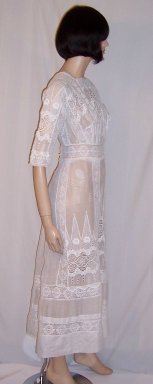 Fine Swiss Batiste Edwardian Tea Gown with Embroidery and Lace at 1stDibs