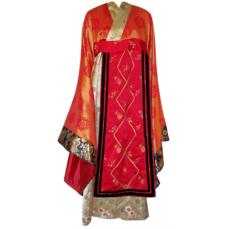 Elaborate Asian Robe with Exaggerated Butterfly Sleeves For Sale at 1stDibs