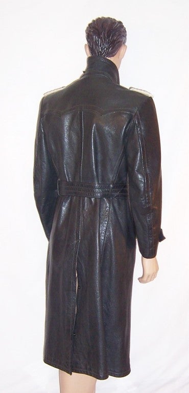 Mens WWII German Infantry Officer's Black Leather Greatcoat at 1stDibs
