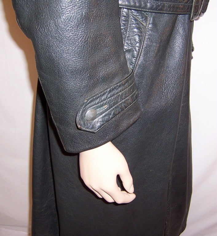 Mens WWII German Infantry Officer's Black Leather Greatcoat at 1stDibs