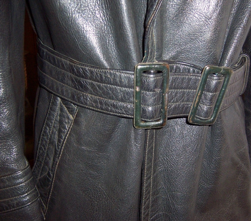 Mens WWII German Infantry Officer's Black Leather Greatcoat at 1stDibs