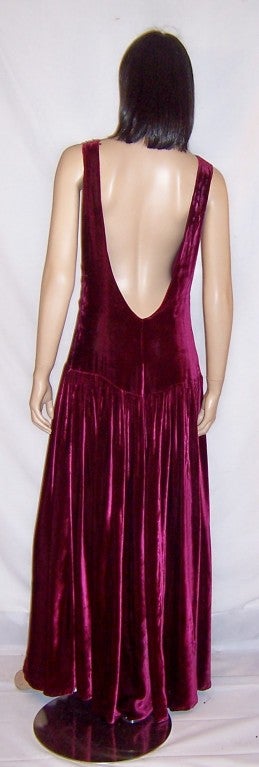 Luscious Deep Red Raspberry Silk Velvet Floor Length Gown For Sale at ...