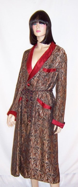 Men's Art Deco Brocaded Lounging Robe with Satin Trim For Sale at 1stDibs