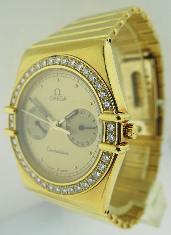 OMEGA Gold Bracelet "Constellation" With Diamond Bezel at 1stDibs