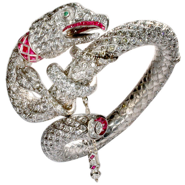 The Gypsy Rose Lee Diamond and Ruby Serpent Bracelet at 1stDibs