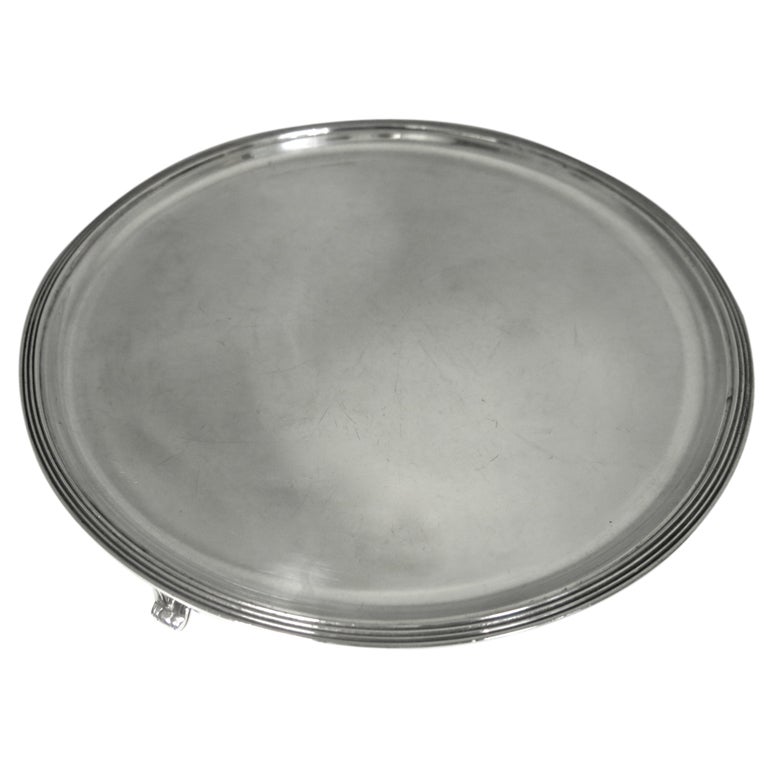 Sterling Silver English Footed Salver / Round Tray 10" Diameter at 1stDibs