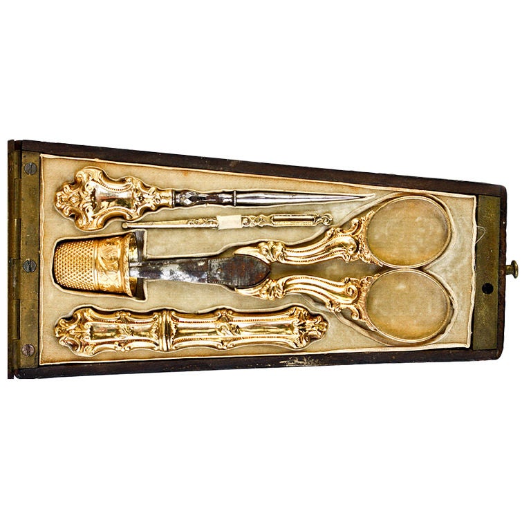Rare Gold French Sewing Tools Lavender Boulle Etui circa 1840 at 1stDibs