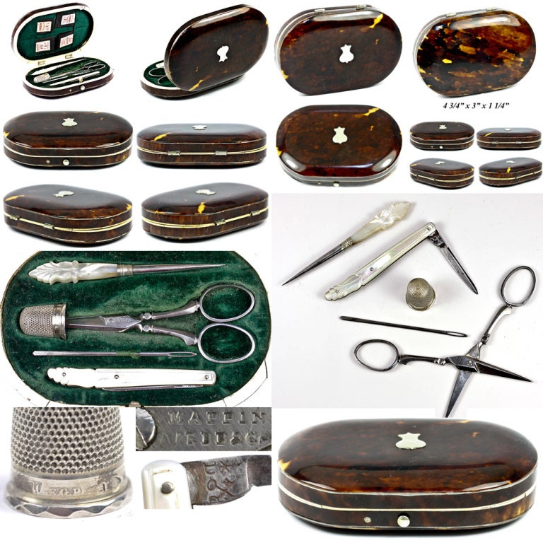 Mappin and Webb Tortoise Shell Sewing Case Etui Set For Sale at 1stDibs