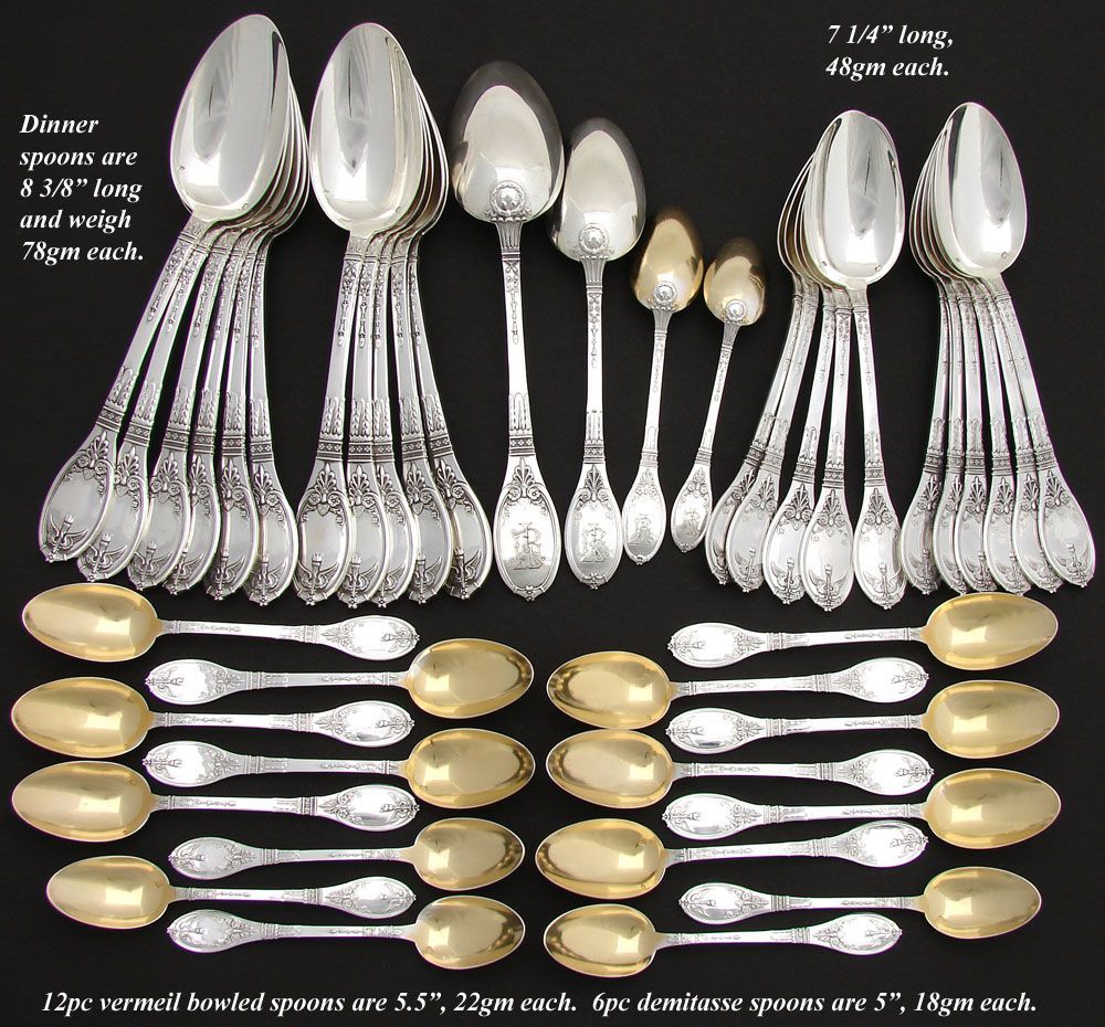 RARE Antique French Sterling Silver 132pc Flatware Set, Empire at 1stDibs