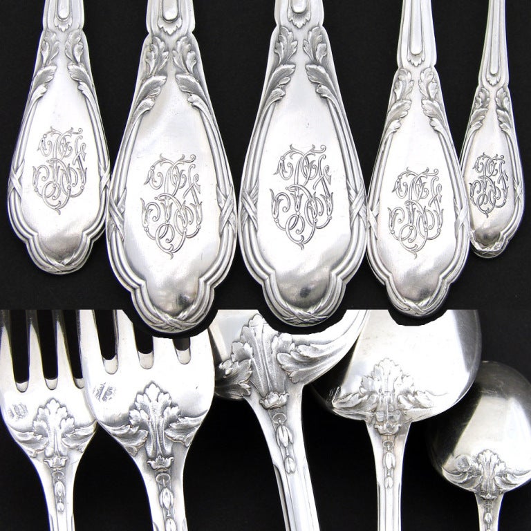 Rare Complete 84 Piece Antique French Sterling Silver Flatware Set. A ...