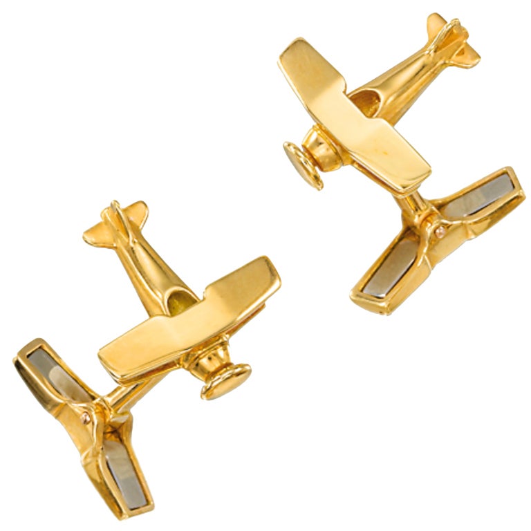 CARTIER Gold 'Airplane' Cufflinks at 1stDibs | airplane cufflinks