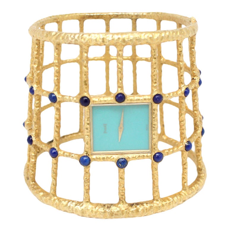 PIAGET 'Escalve' Lapis, Turquoise and Gold Watch For Sale at 1stDibs