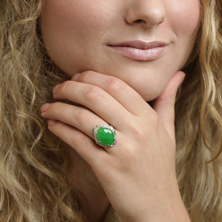 Art Deco Natural Jade Diamond Ring at 1stDibs