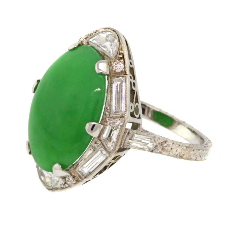 Art Deco Natural Jade Diamond Ring at 1stDibs