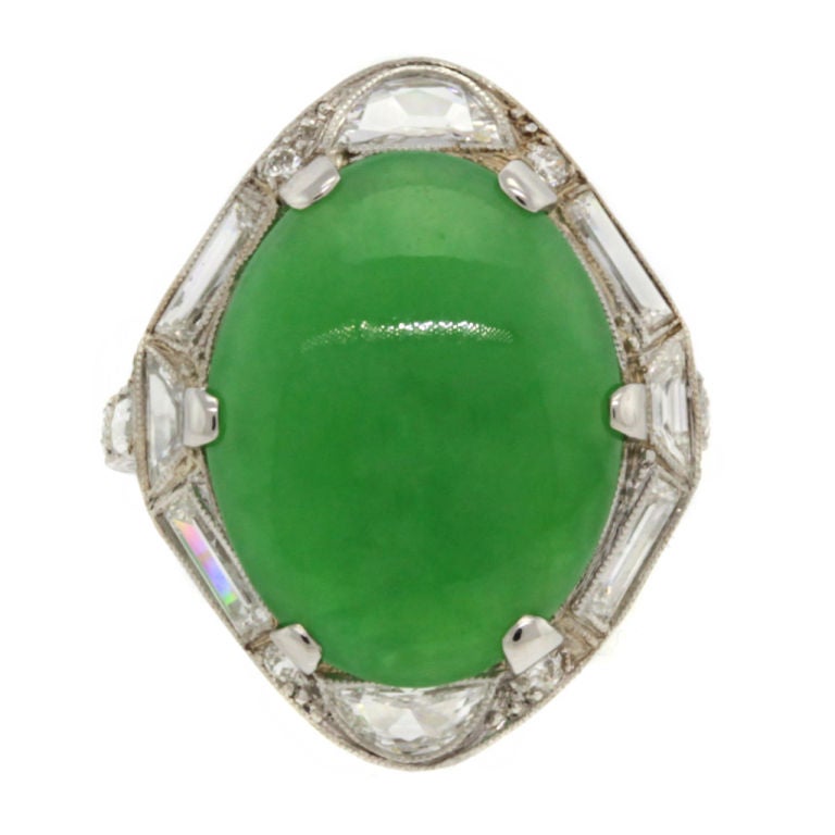 Art Deco Natural Jade Diamond Ring at 1stDibs
