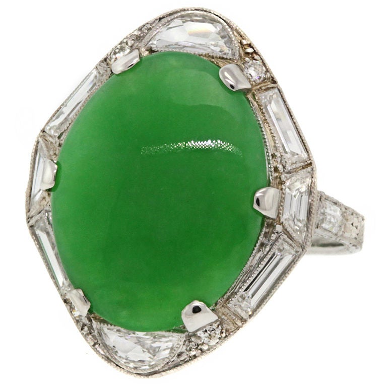 Art Deco Natural Jade Diamond Ring at 1stDibs