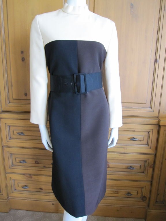 Color Block three tone belted dress from Norman Norell at 1stDibs