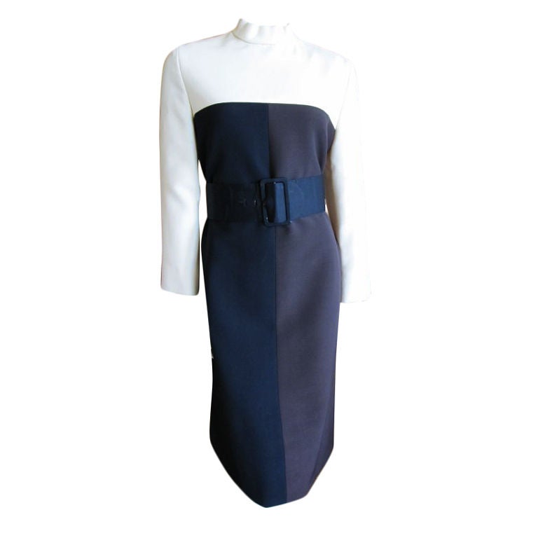 Color Block three tone belted dress from Norman Norell at 1stDibs