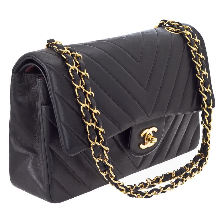 CHANEL CHEVRON DOUBLE FLAP BAG at 1stDibs