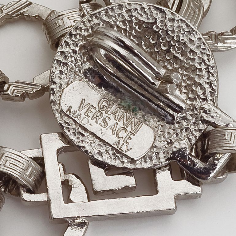 GIANNI VERSACE SILVER TONE MEDUSA AND SAFETY PIN BELT/NECKLACE at ...