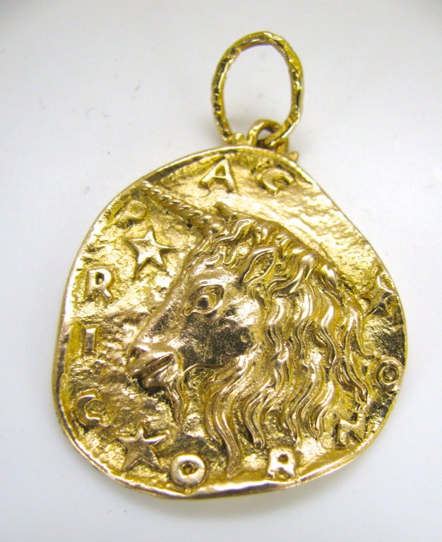 Gold Capricorn Pendant c1970 at 1stDibs