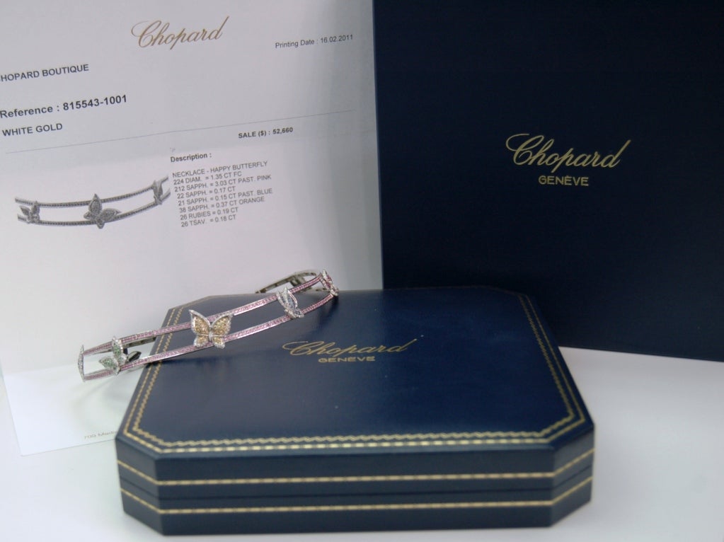 CHOPARD White Gold Happy Butterfly Dia Sapphire Ruby Necklace at 1stDibs