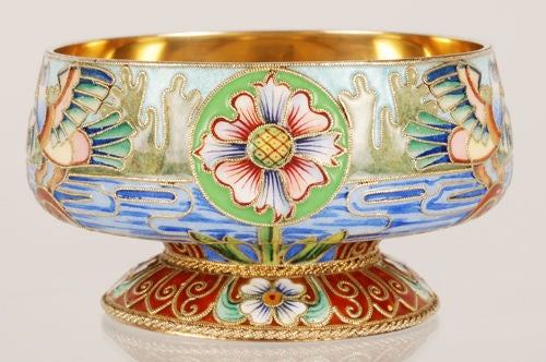 Russian Imperial Silver and Shaded Enamel Master Salt with Birds by ...