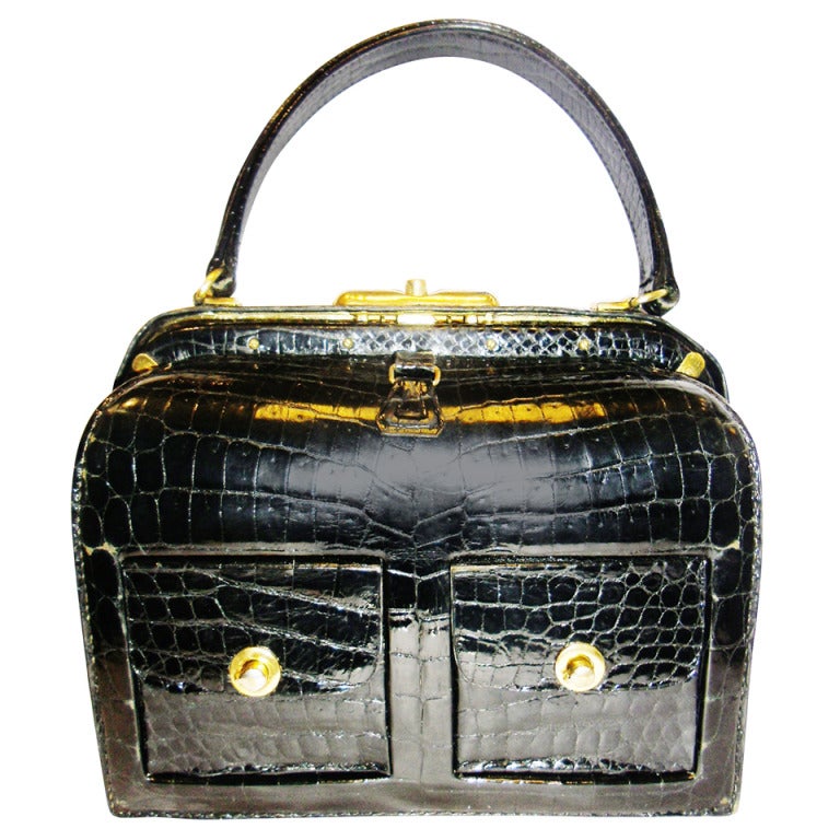 Fabulous Vintage Lederer Baby Alligator black handbag at 1stDibs